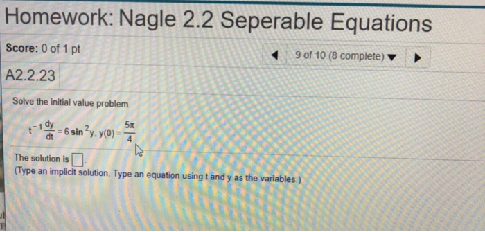 Solved Homework Nagle 2 2 Seperable Equations 9 Of 10 8