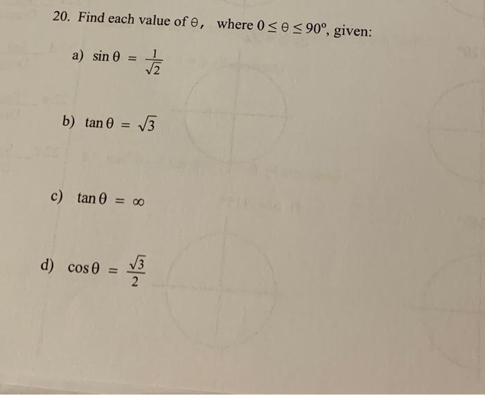 Solved 19. State the exact value of each ratio. Use radicals | Chegg.com