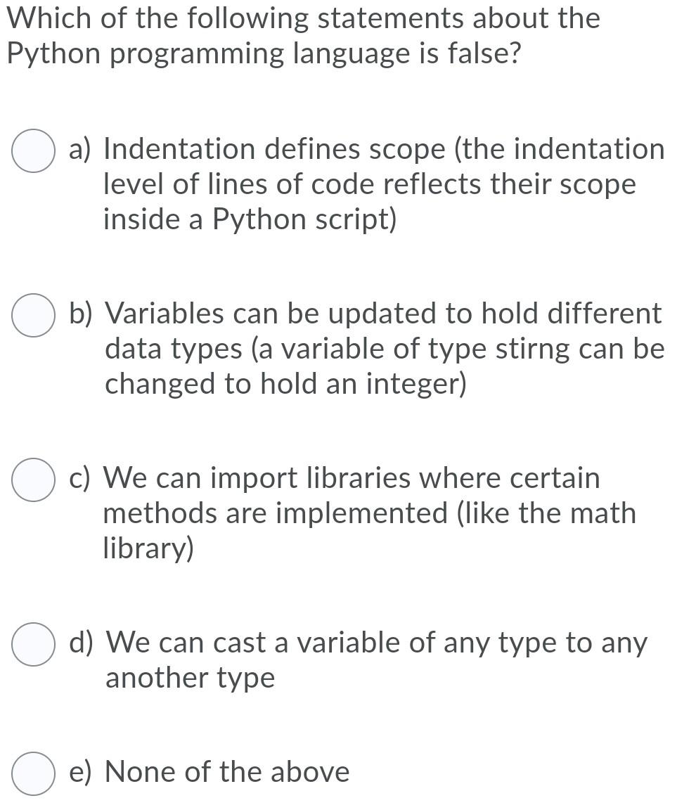 Solved Which of the following statements about the Python | Chegg.com