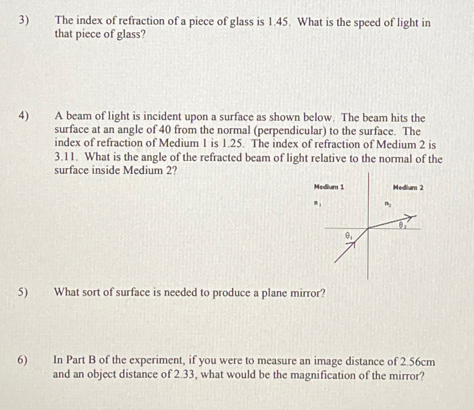 Solved The index of refraction of a piece of glass is 1.45 . | Chegg.com