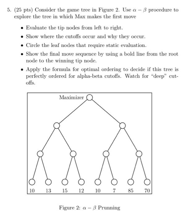 Solved 5. (25 pts) Consider the game tree in Figure 2. Use a | Chegg.com