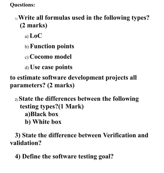 Solved Questions: „Write all formulas used in the following | Chegg.com