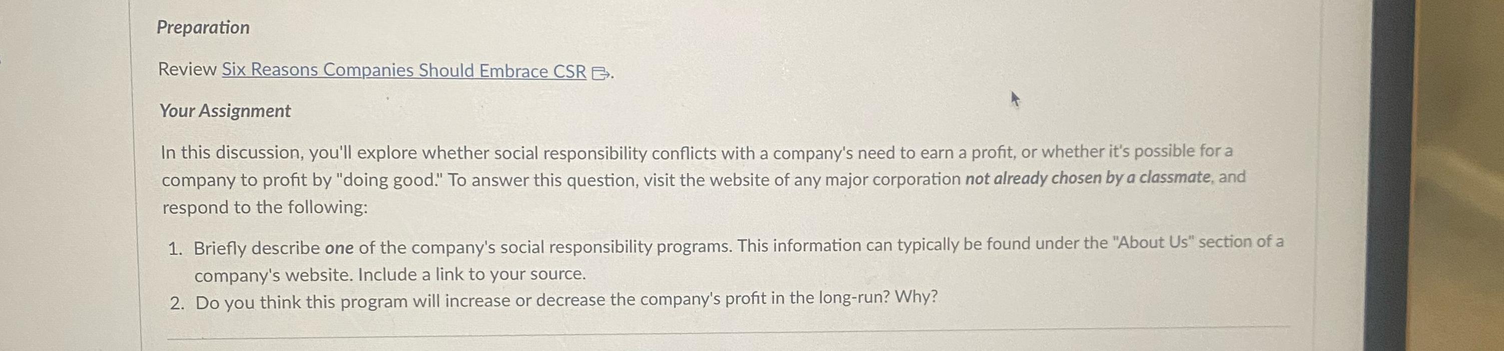 Solved PreparationReview Six Reasons Companies Should | Chegg.com