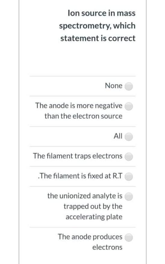 Solved lon source in mass spectrometry, which statement is | Chegg.com