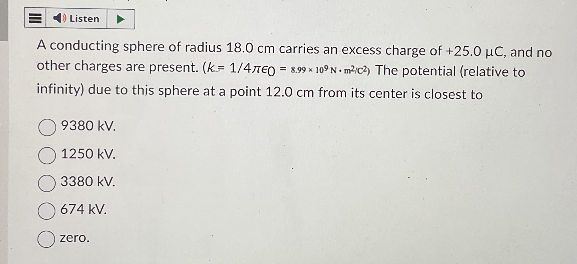 Solved ListenA conducting sphere of radius 18.0cm ﻿carries | Chegg.com