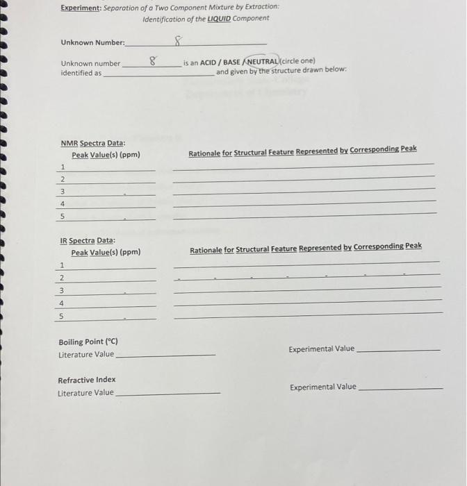 Experiment: Separation of a Two Component Mixture by | Chegg.com