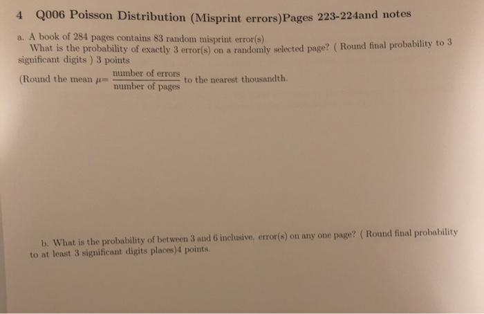 Solved 4 Q006 Poisson Distribution (Misprint errors)Pages | Chegg.com