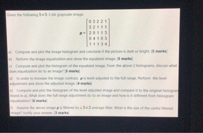 Solved Given the following 5x5 3-bit grayscale image. (03221 | Chegg.com