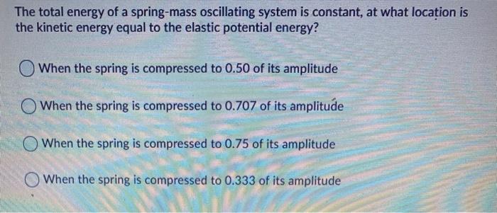 Solved The total energy of a spring-mass oscillating system | Chegg.com