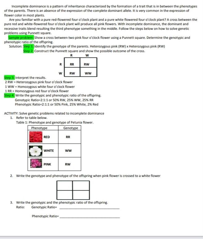 Solved Incomplete dominance is a pattern of inheritance | Chegg.com