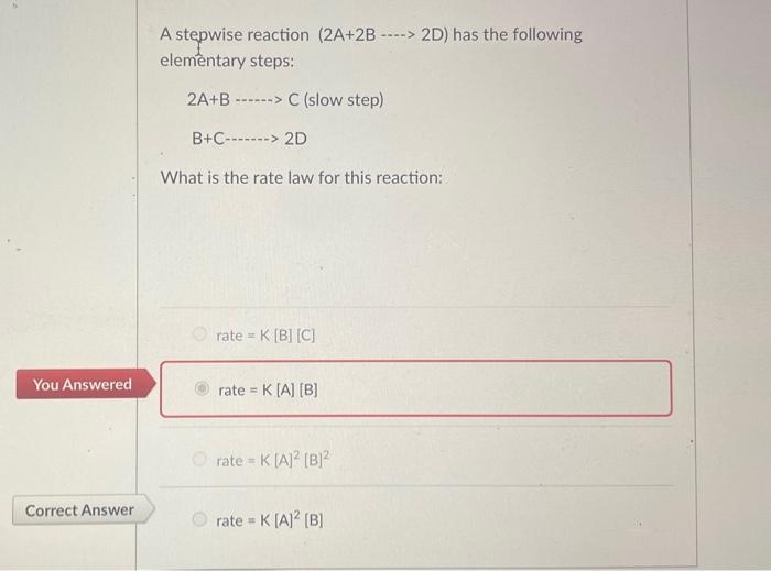 Solved A stepwise reaction (2A+2B…>2D) has the following | Chegg.com