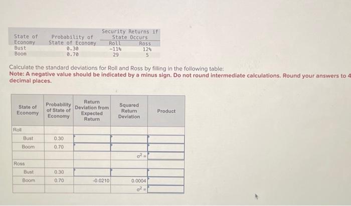 Solved Calculate the standard deviations for Roll and Ross | Chegg.com