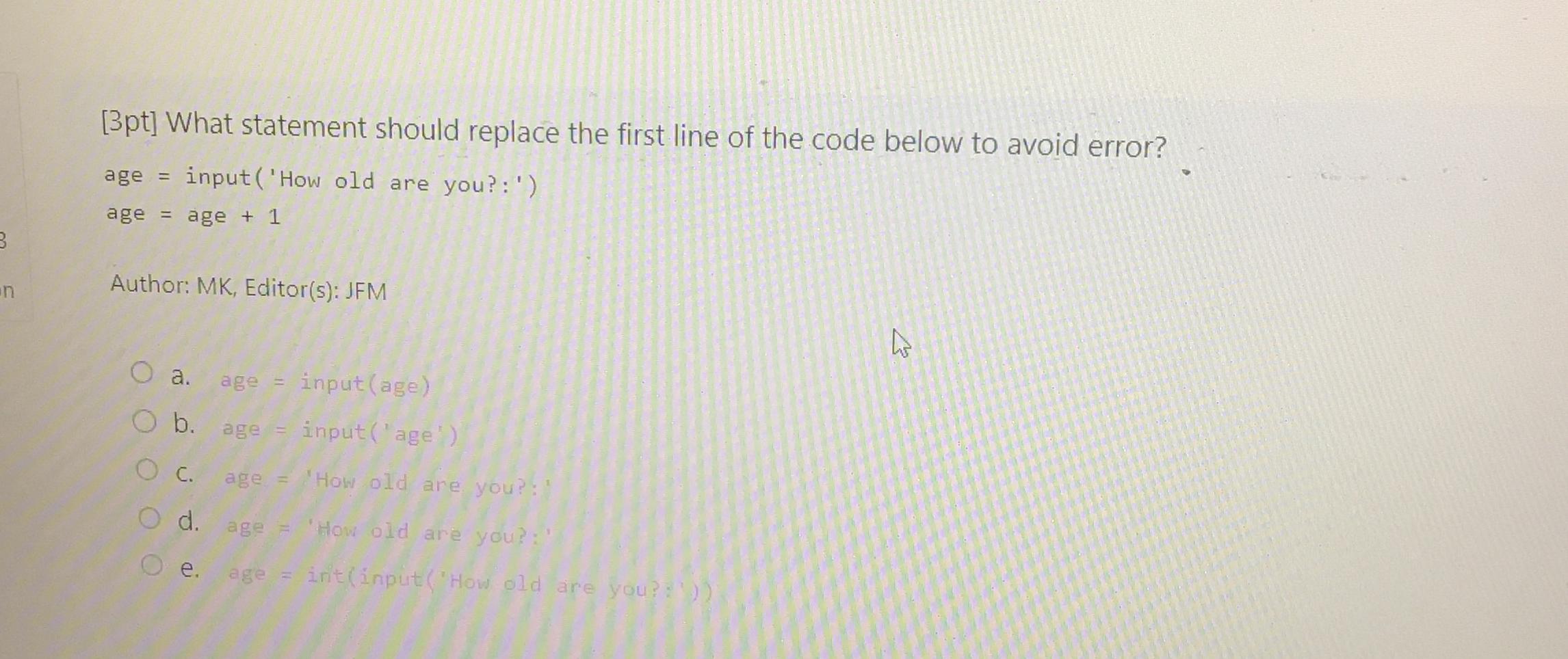 Solved [3pt] ﻿What statement should replace the first line | Chegg.com
