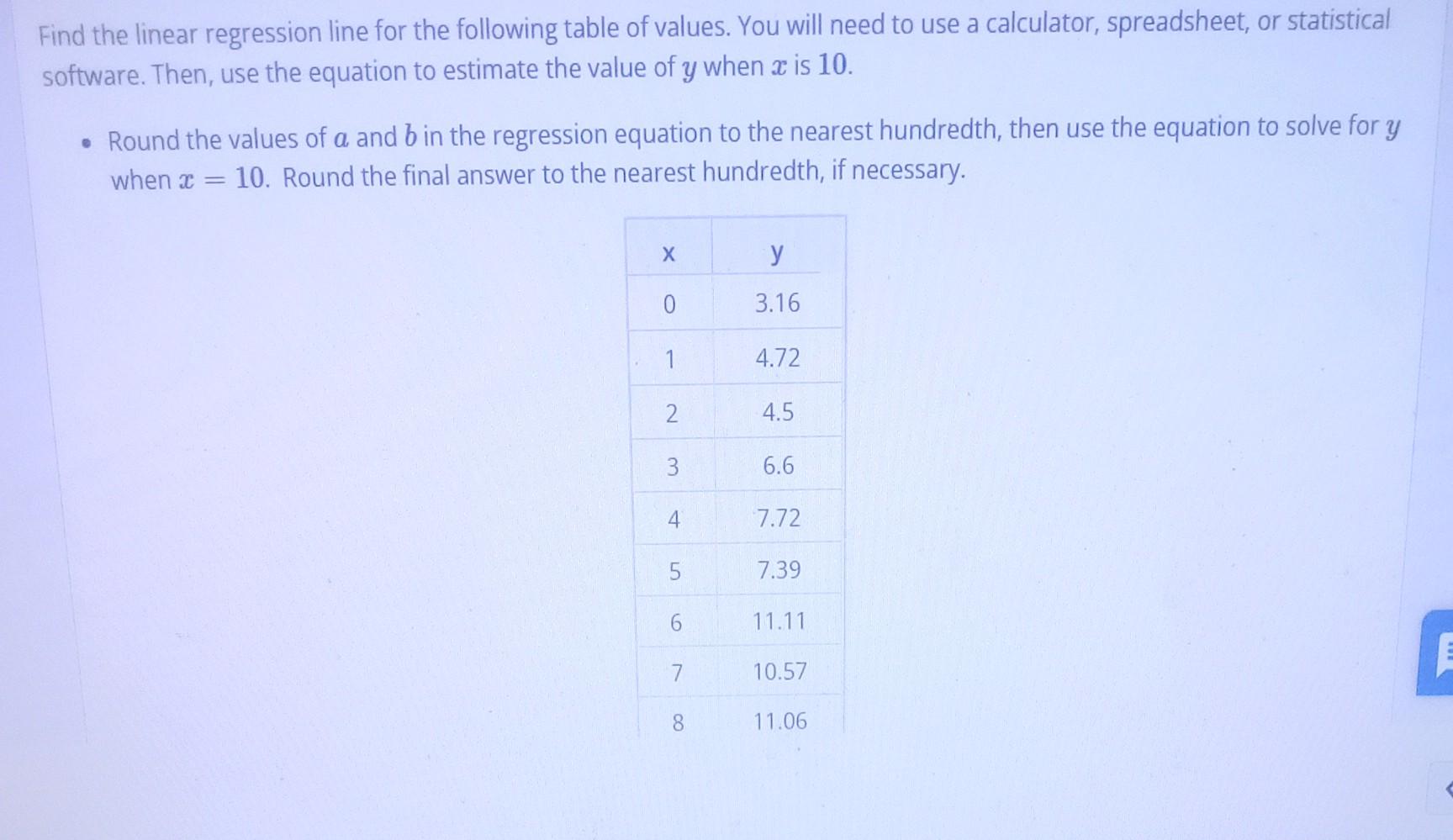 Solved Find the linear regression line for the following | Chegg.com