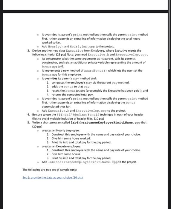 Given the following base class Employee and its | Chegg.com