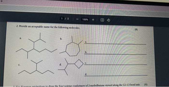 Solved 2. Provide an acceptable name for the following | Chegg.com