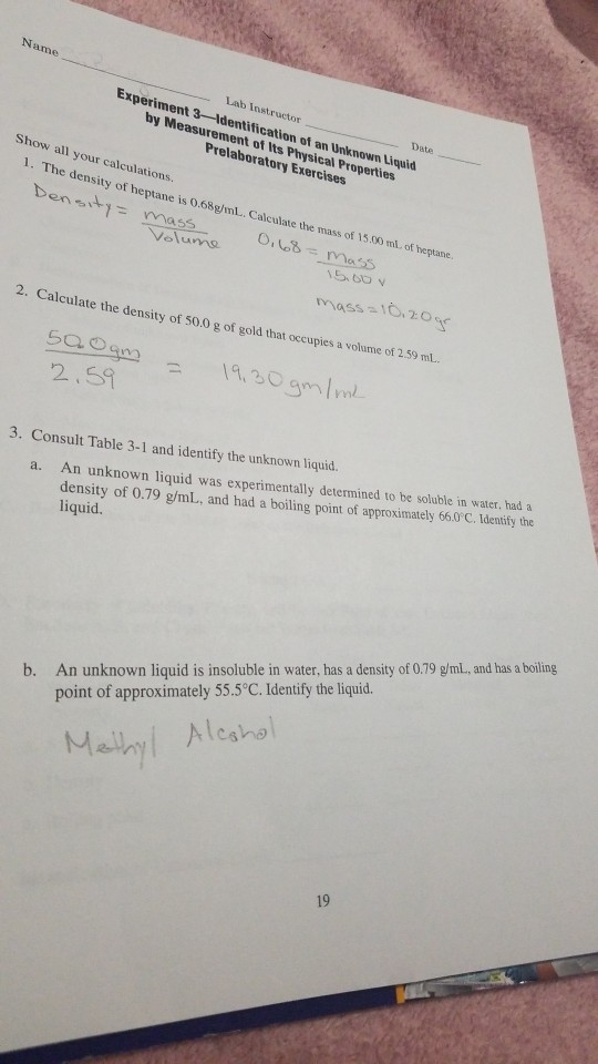 Solved Name Lab Instructor Experiment 3-Identification of an | Chegg.com