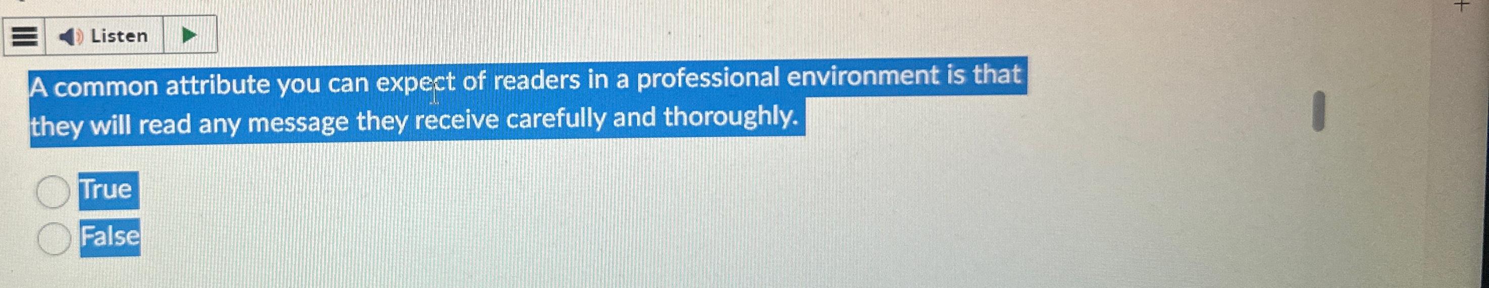 Solved ListenA common attribute you can expect of readers in | Chegg.com