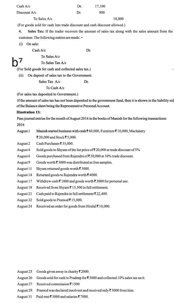 Solved b7 Cash Alc Dr. 17,100 Discount Alc Dr. 900 To Sales | Chegg.com