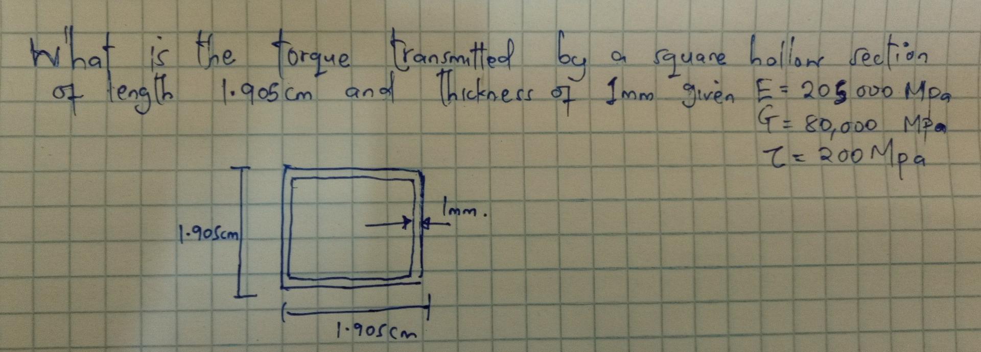 Solved What is the forque transmitted by a square hallows | Chegg.com