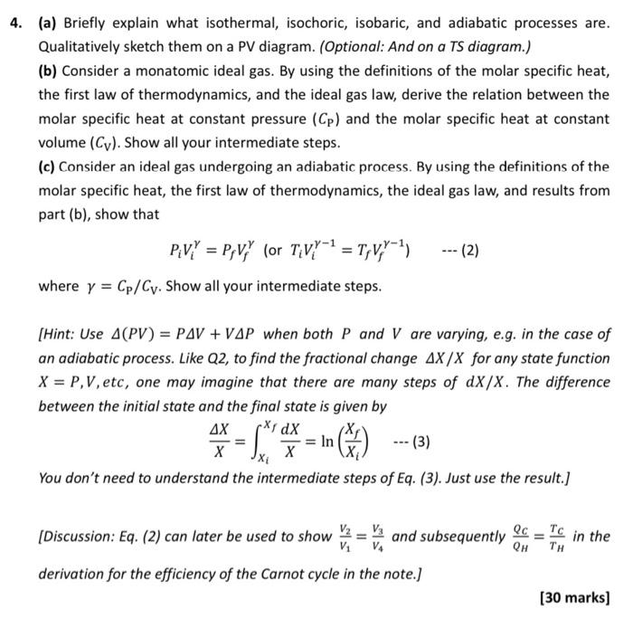 Solved (a) Briefly explain what isothermal, isochoric, | Chegg.com