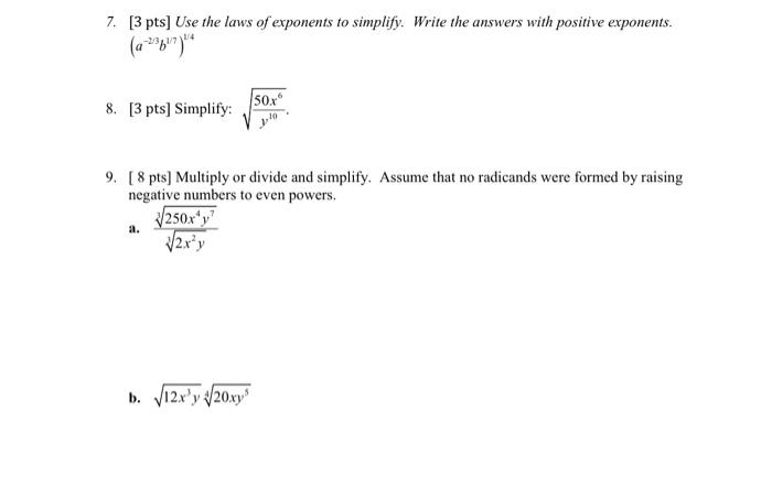 Solved 7. [3 pts] Use the laws of exponents to simplify. | Chegg.com