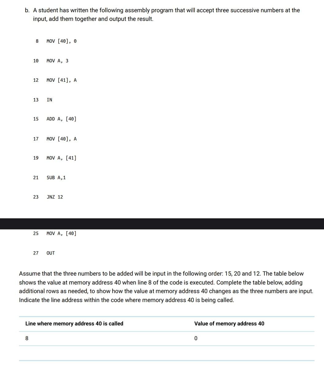 Solved b. A student has written the following assembly | Chegg.com