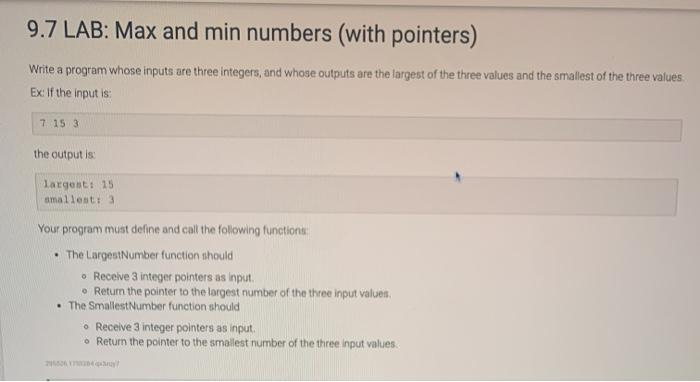 Solved 9.7 LAB: Max and min numbers (with pointers) Write a | Chegg.com