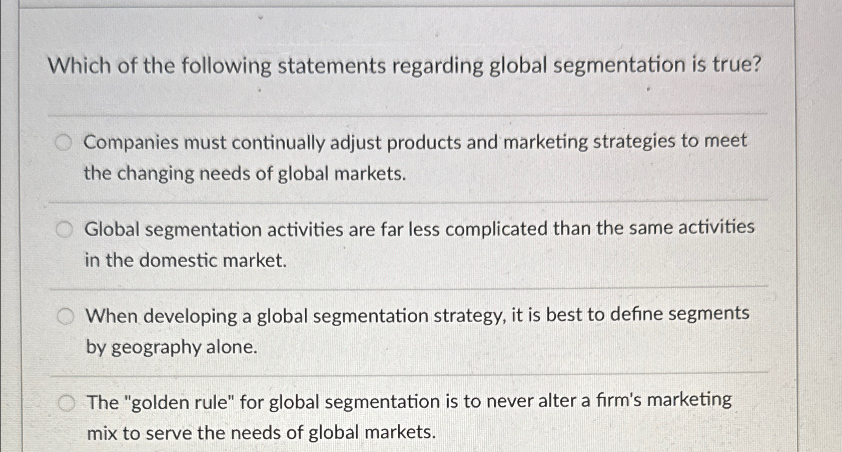 Solved Which of the following statements regarding global | Chegg.com