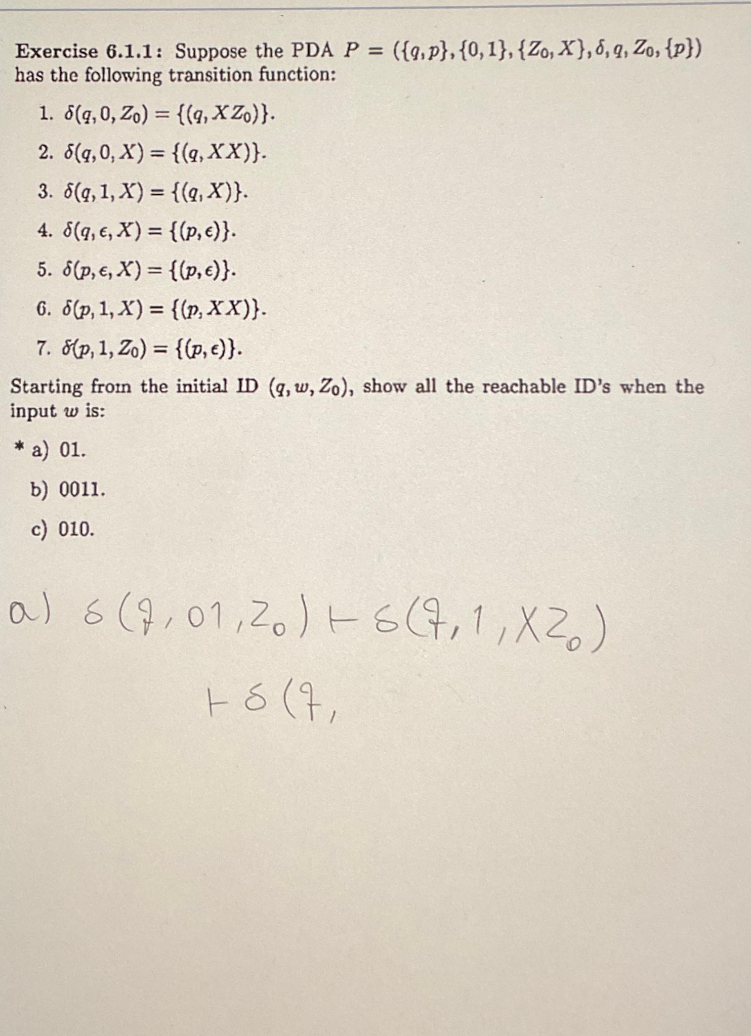 Solved Exercise 6.1.1: Suppose the PDA | Chegg.com