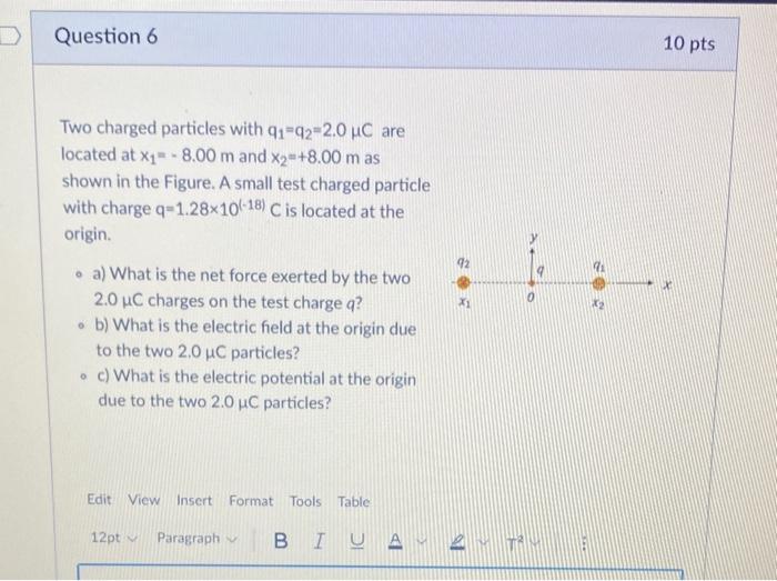 Solved Two charged particles with q1=q2=2.0μC are located at | Chegg.com