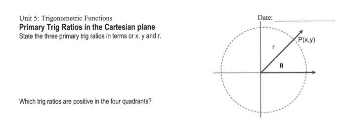 Solved Unit 5: Trigonometric Functions Primary Trig Ratios | Chegg.com