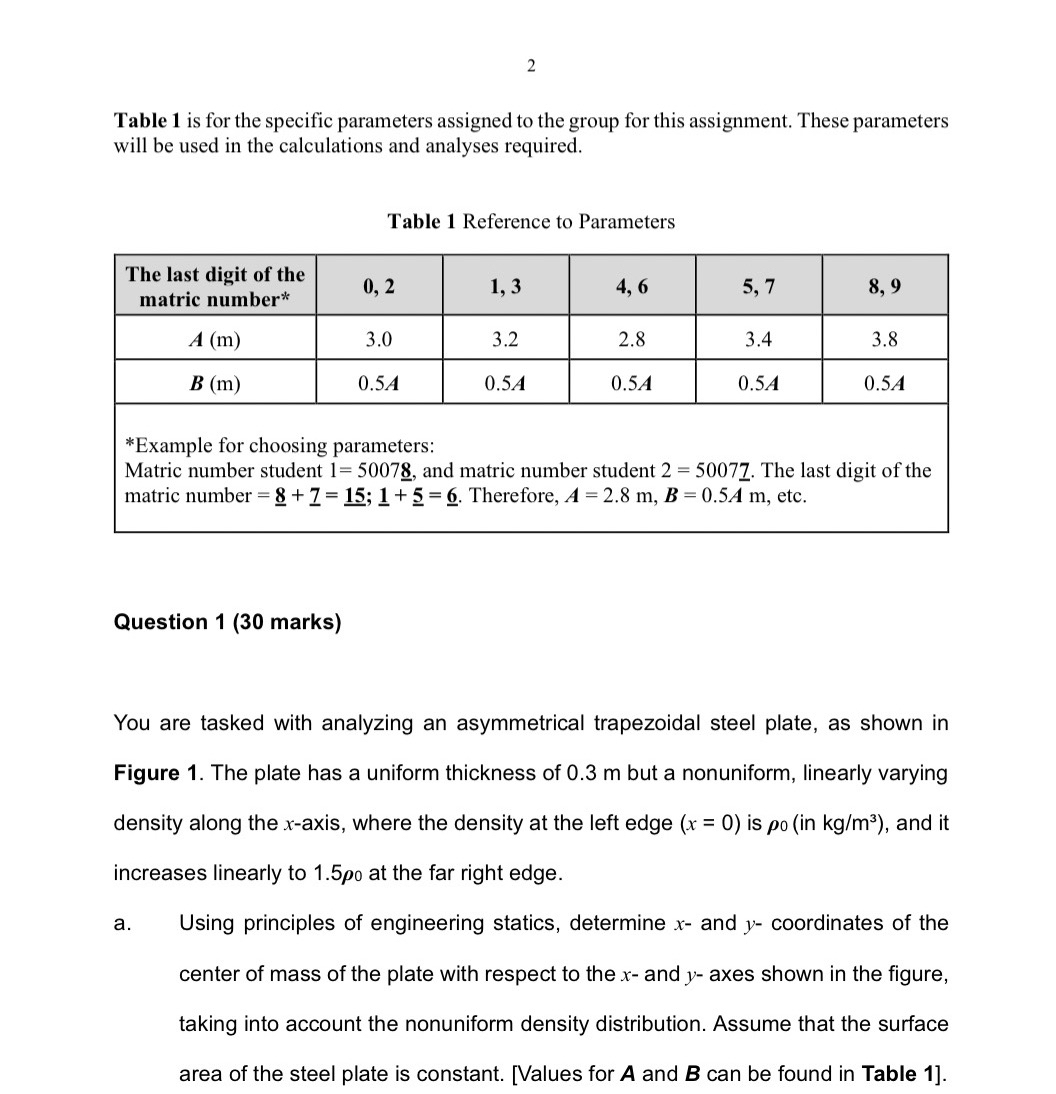 Solved 2Table 1 ﻿is for the specific parameters assigned to | Chegg.com