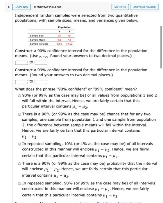 Solved 1. -/5 POINTS MENDSTAT15 8.4.001. MY NOTES ASK YOUR | Chegg.com