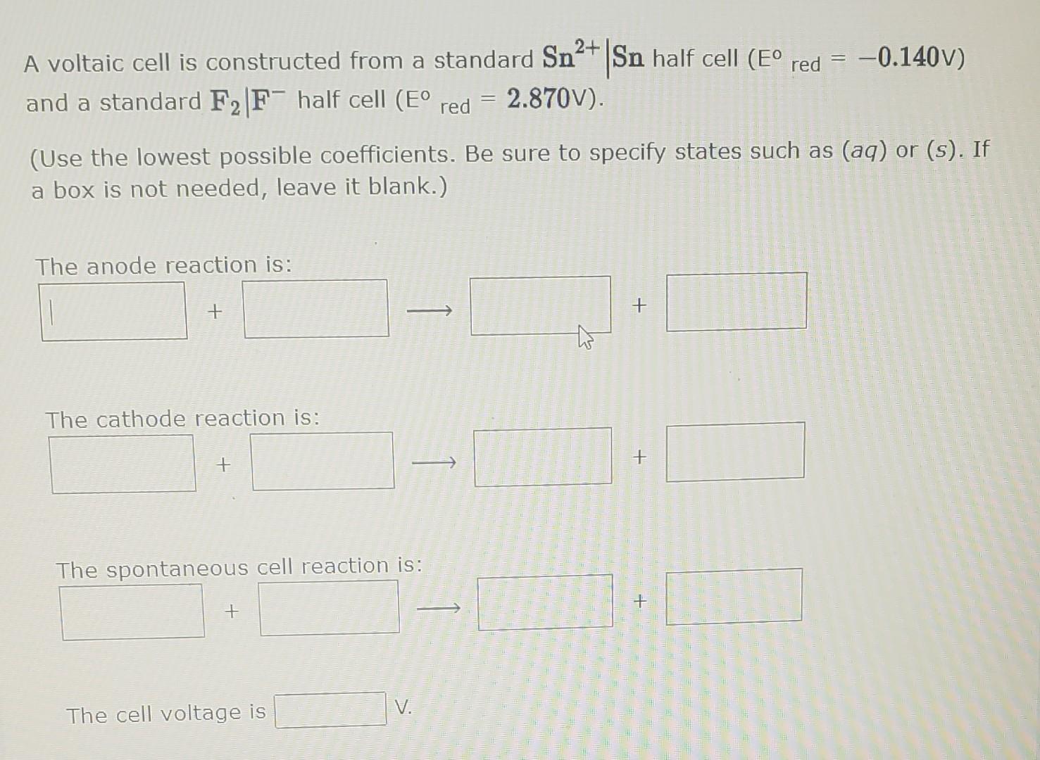 Solved 2+ A voltaic cell is constructed from a standard Sn | Chegg.com