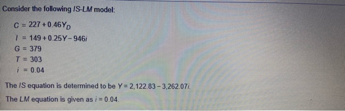 Consider the following numerical example of the IS-LM | Chegg.com