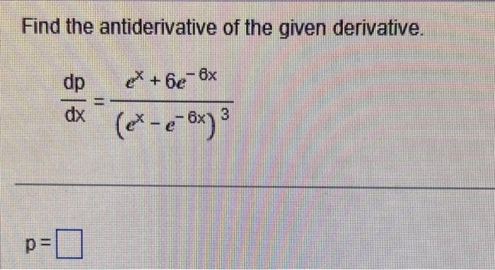 Solved Find the antiderivative of the given derivative. | Chegg.com