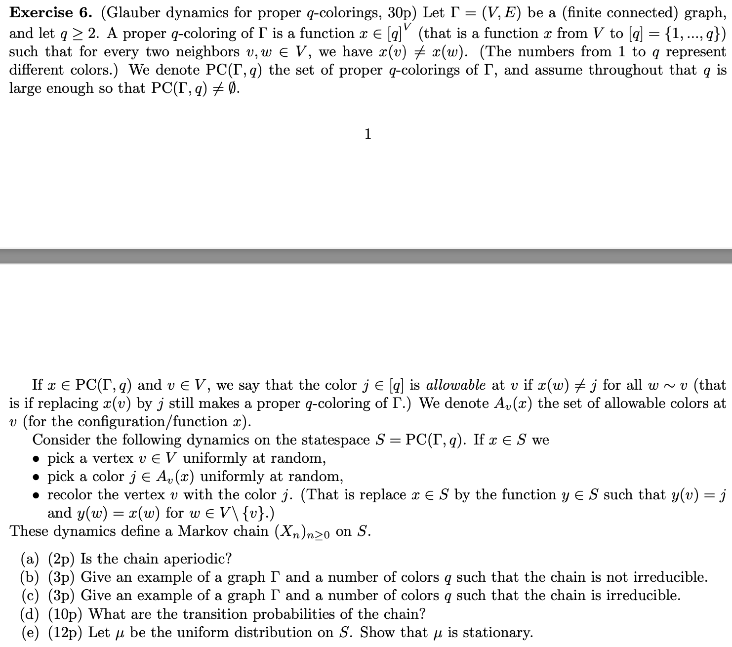 Solved Exercise 6. (Glauber dynamics for proper q-colorings, | Chegg.com