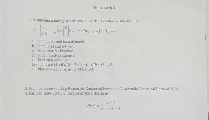 Solved 1. An antenna pointing system can be written in | Chegg.com