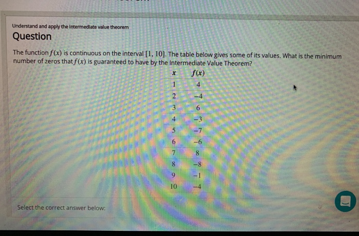 Solved Understand and apply the intermediate value theorem | Chegg.com