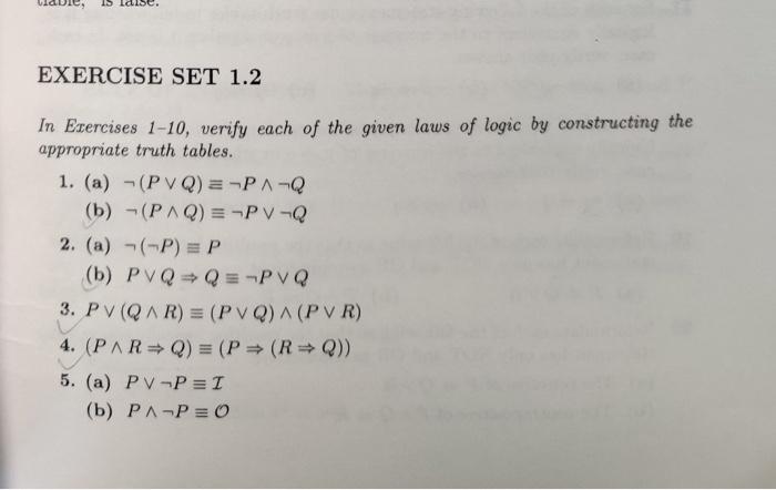 Solved Exercise Set 1 2 In Exercises 1 10 Verify Each Of