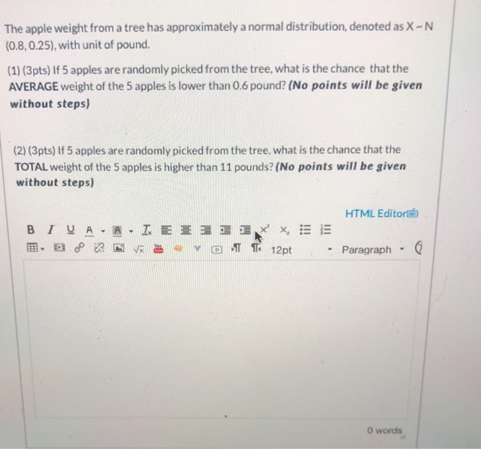Solved The apple weight from a tree has approximately a | Chegg.com