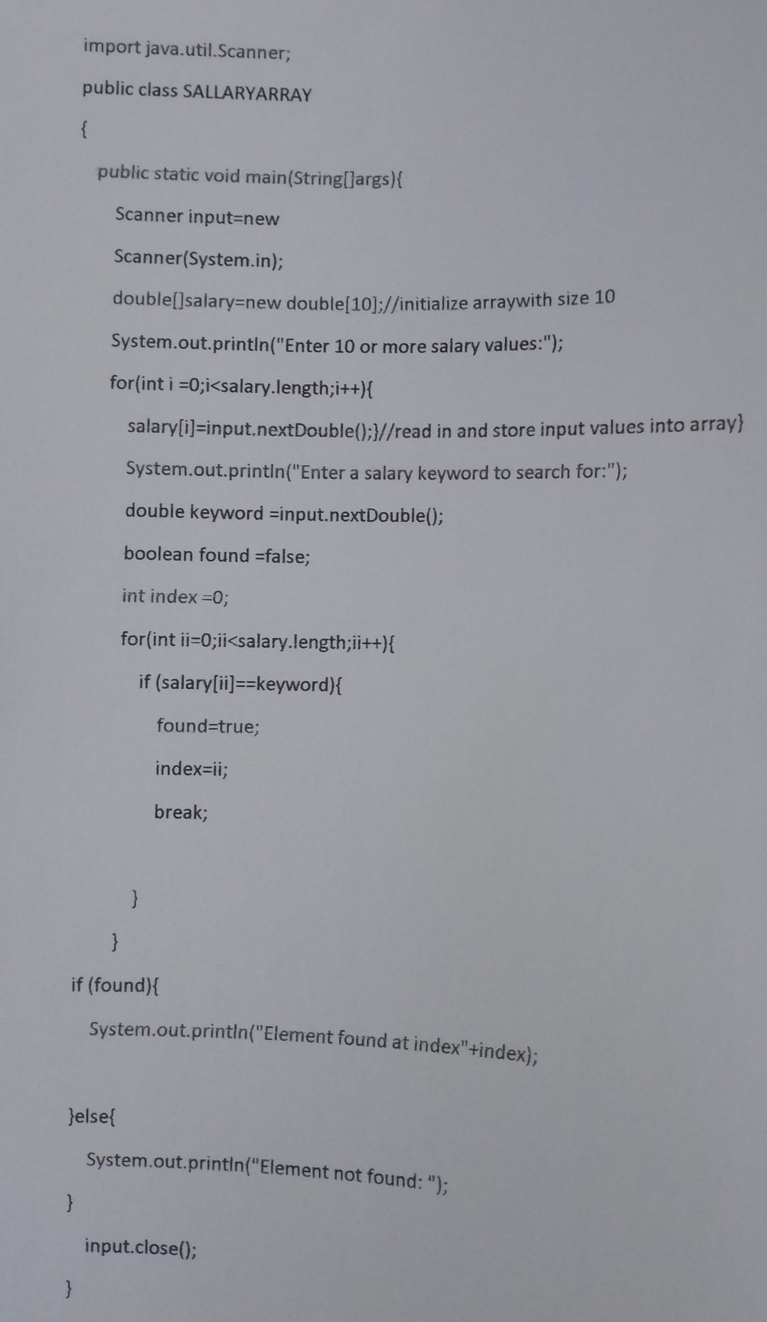 Solved import java.util.Scanner; public class SALLARYARRAY | Chegg.com