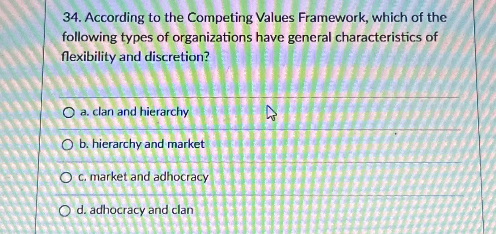 Solved According to the Competing Values Framework, which of | Chegg.com