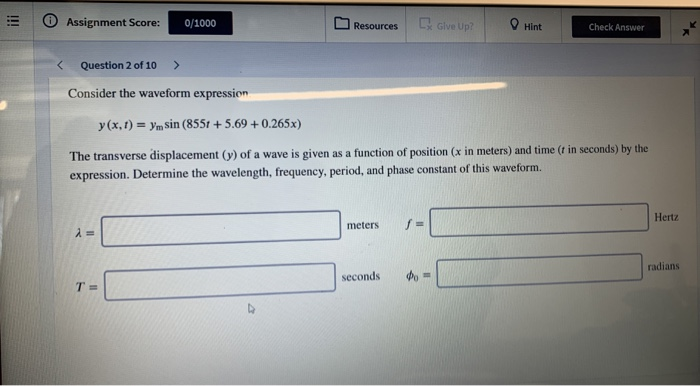 Solved Assignment Score: 0/1000 Resources Give Up? Hint | Chegg.com