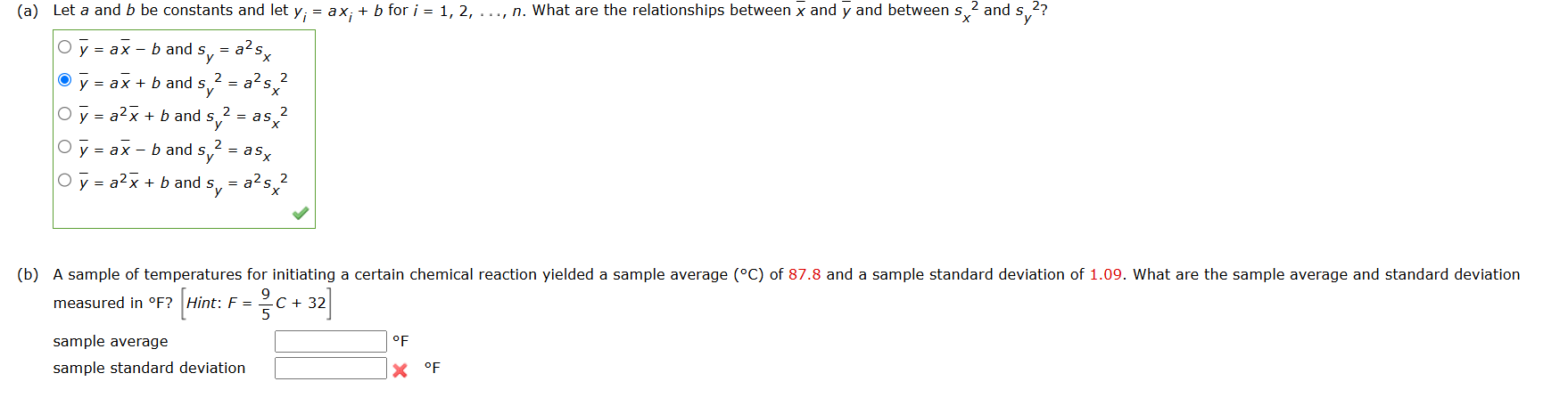 Solved (a) ﻿Let a and b be ﻿constants and let yi=axi+b ﻿for | Chegg.com