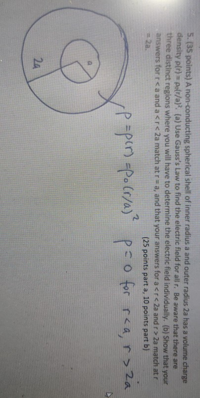 Solved 5. (35 points) A non-conducting spherical shell of | Chegg.com