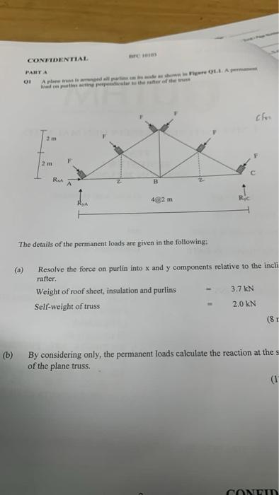Solved on The details of the permanent loads are given in | Chegg.com