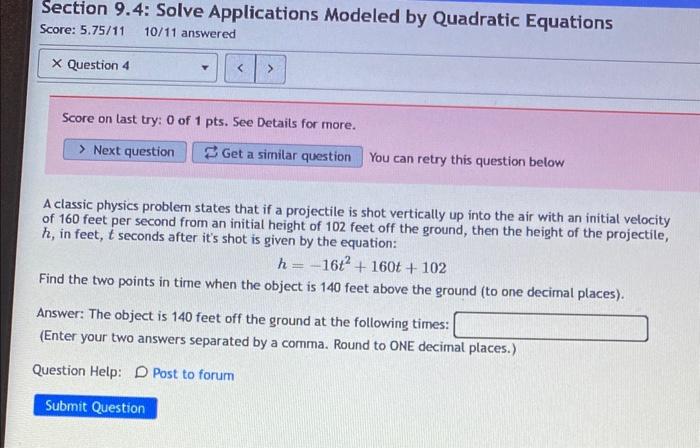 Solved Section 9.4: Solve Applications Modeled by Quadratic | Chegg.com