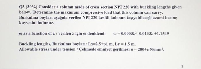 Solved Q3 (30%) Consider a column made of cross section NPI | Chegg.com